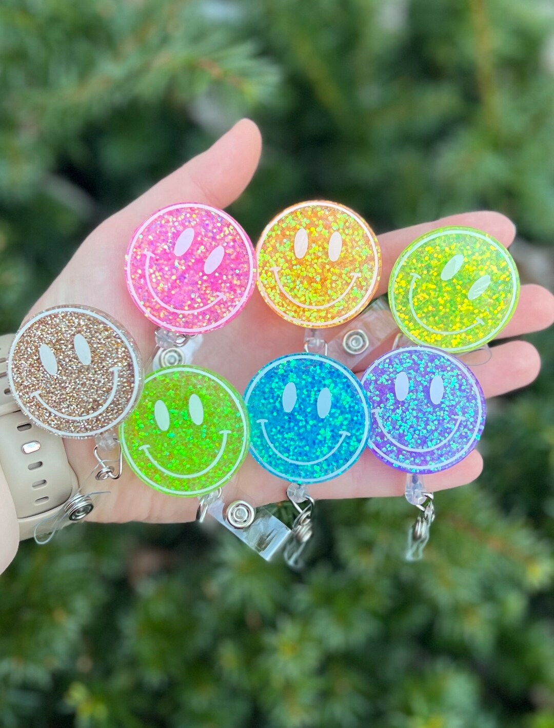 Smiley Badge Reel / Neon Smiley Face / ID Holder / Nurse Badge/ Name ...