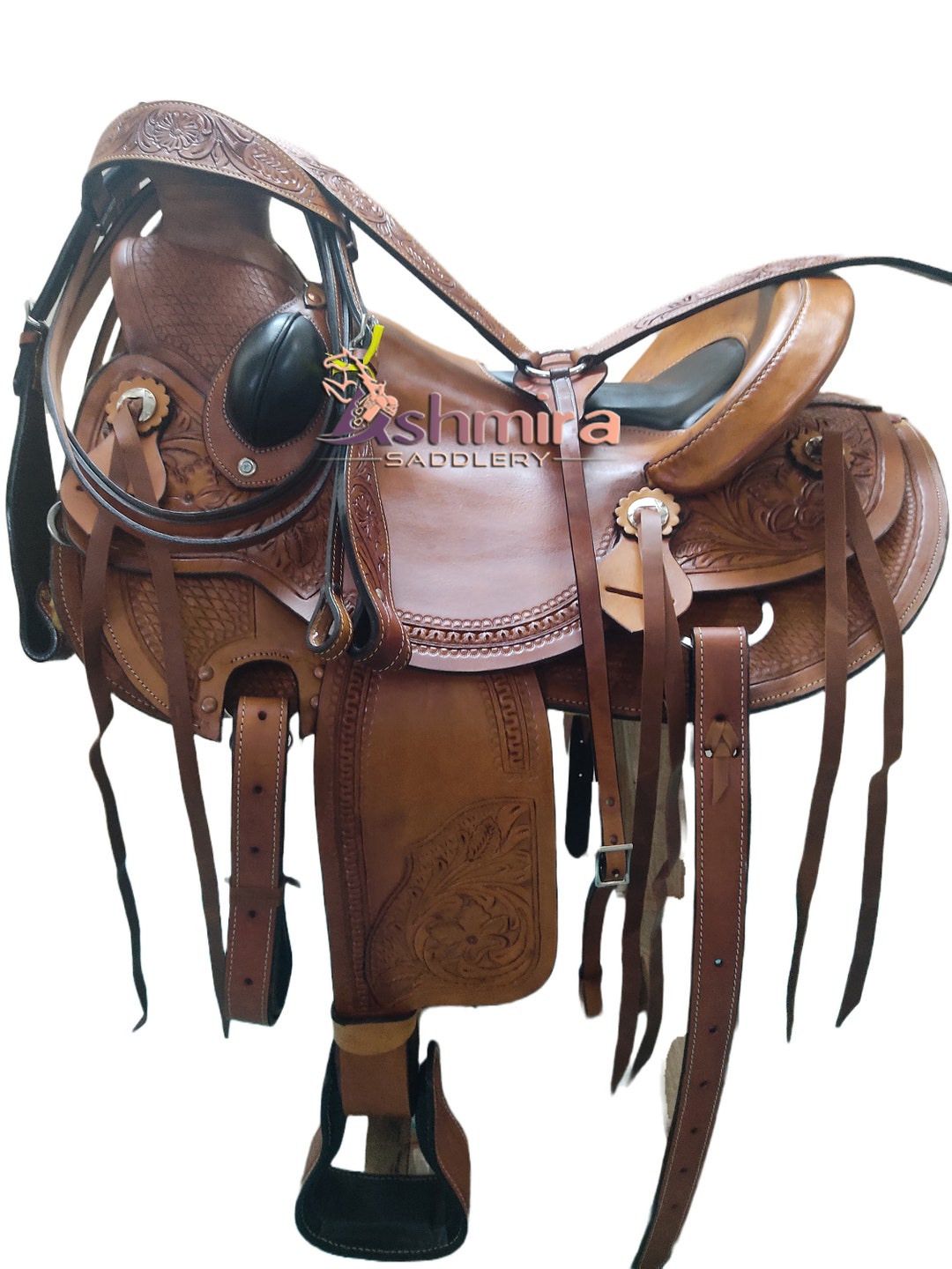 Leather Western Wade Tree Saddle, Horse Racing Leather Saddle With Tack ...