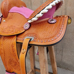 Western Pink Crystals Premium Leather Barrel Trail Pleasure Custom ...