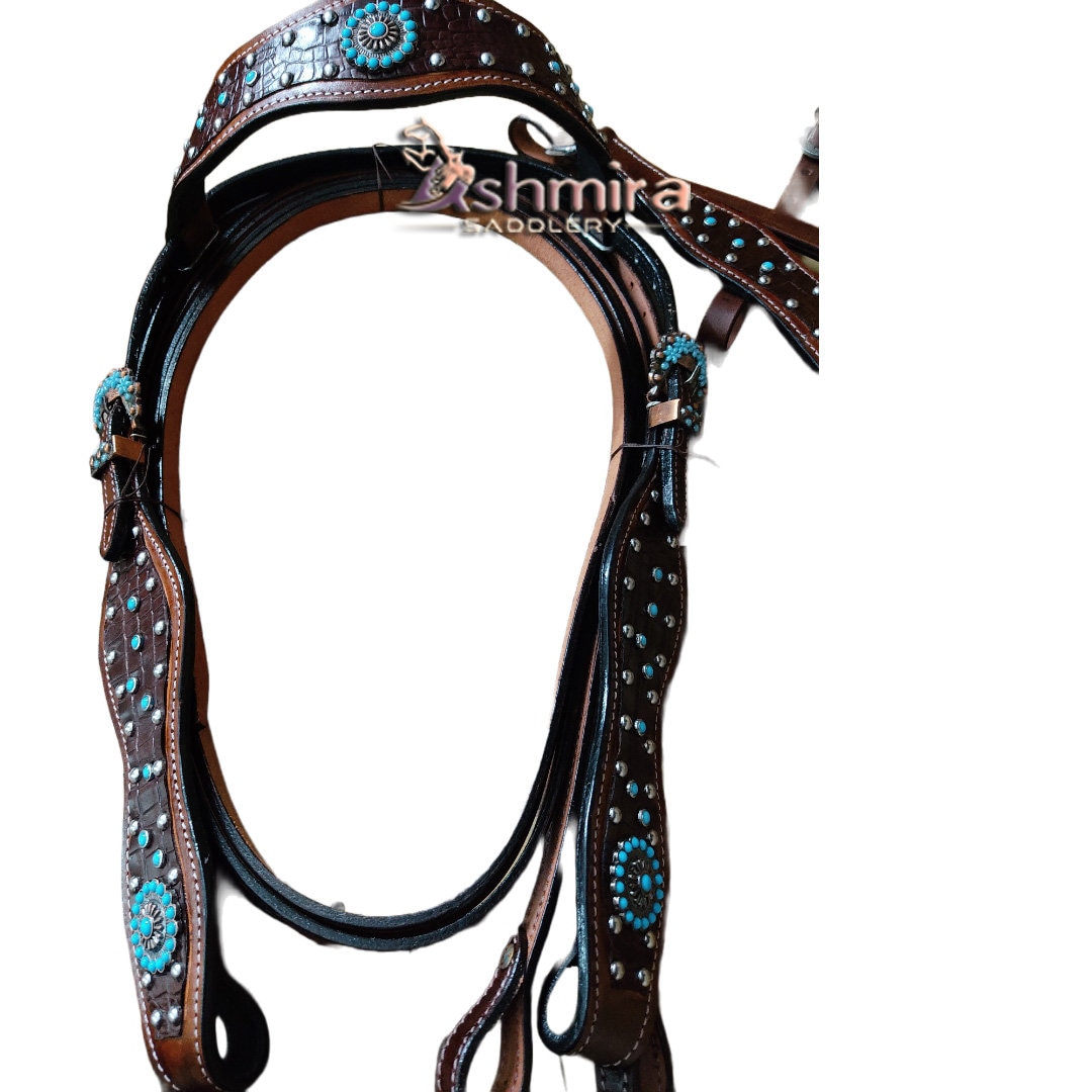 Western Leather Headstall With Breast Collar, Barrel Racing Headstall ...