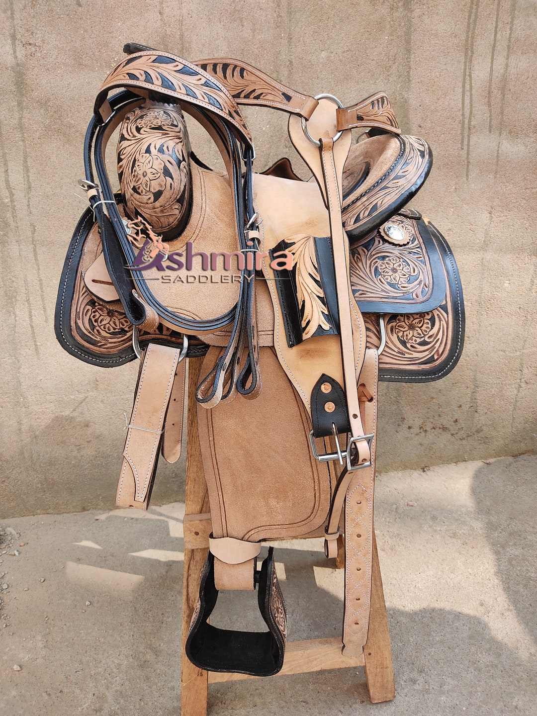 Western Leather Hard Seat Saddle Ranch Trail Barrel Horse Tack Hand ...