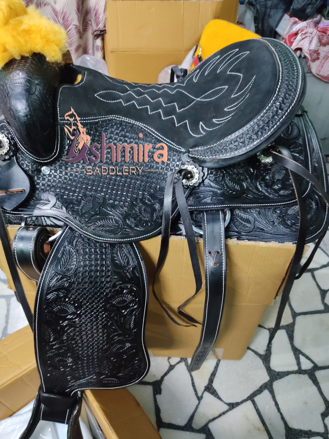 Leather Hand Tooled Premium Western Barrel Racing Saddle Tack, Trail ...