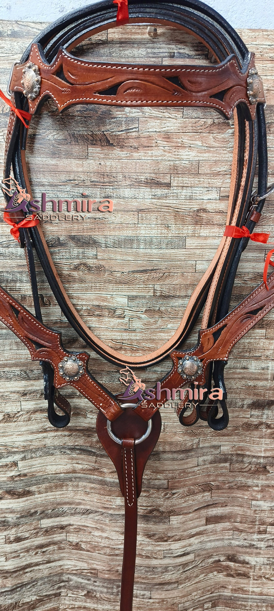 Western Leather Headstall With Breast Collar, Barrel Racing Tack Set ...