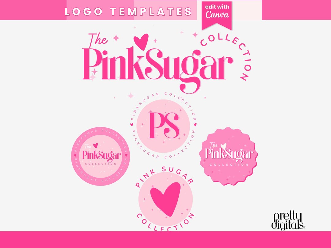 Retro Logo Design - Editable Canva Logo Template - DIY Pink Logo Set ...