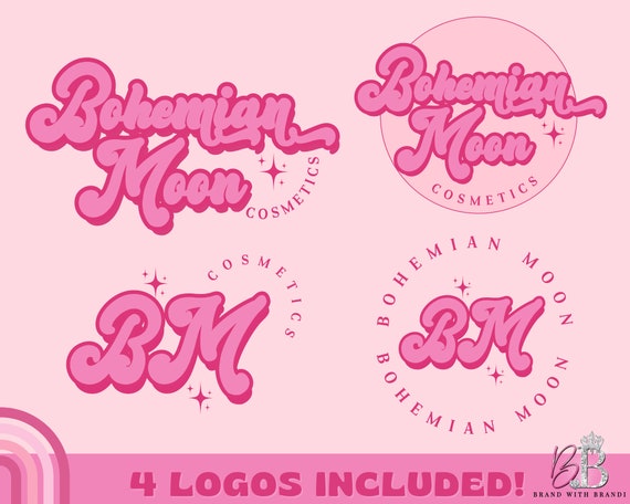 Pink Retro Logo Funky Logo Branding Set Beauty Logo Bundle - Etsy