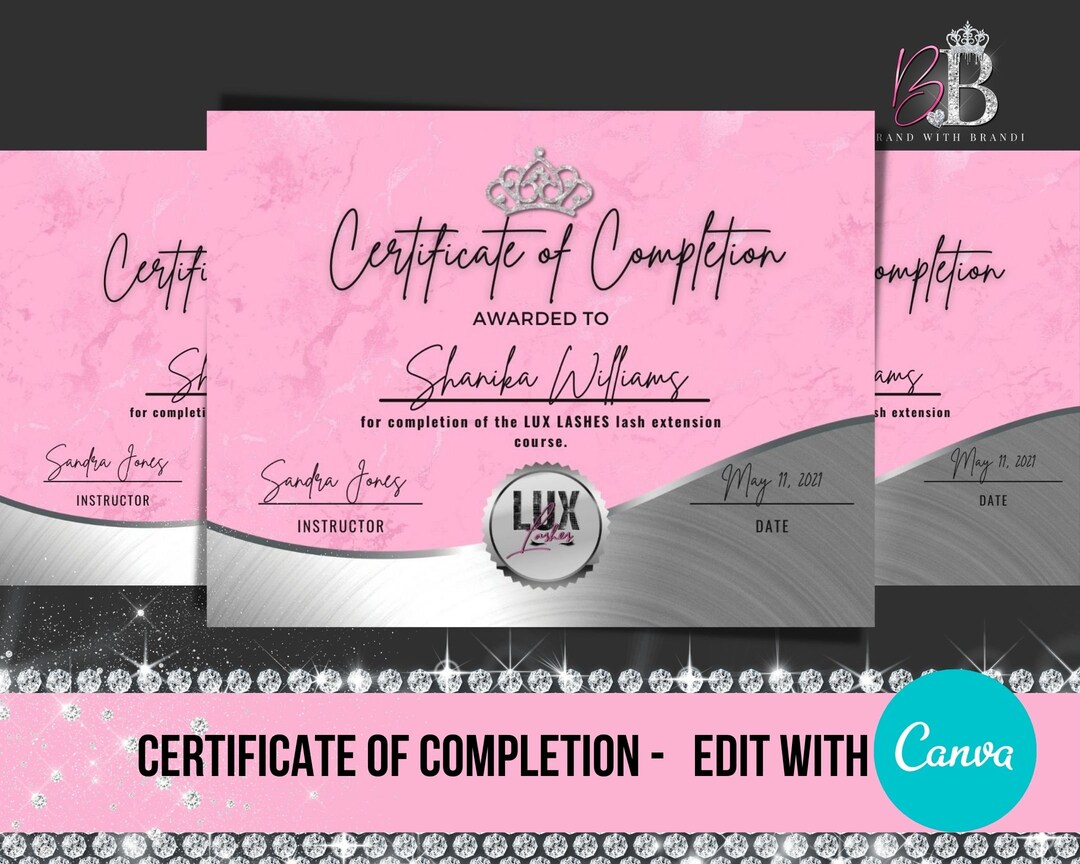 Certificate of Completion Design, Lash Course Certificate Design, DIY ...