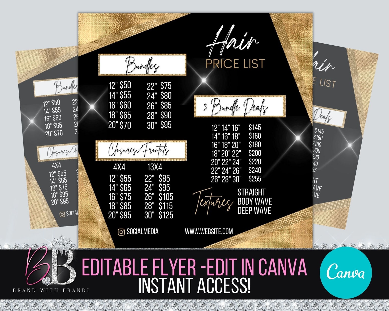 DIY Hair Price List Flyer Price List Template Gold Hair - Etsy