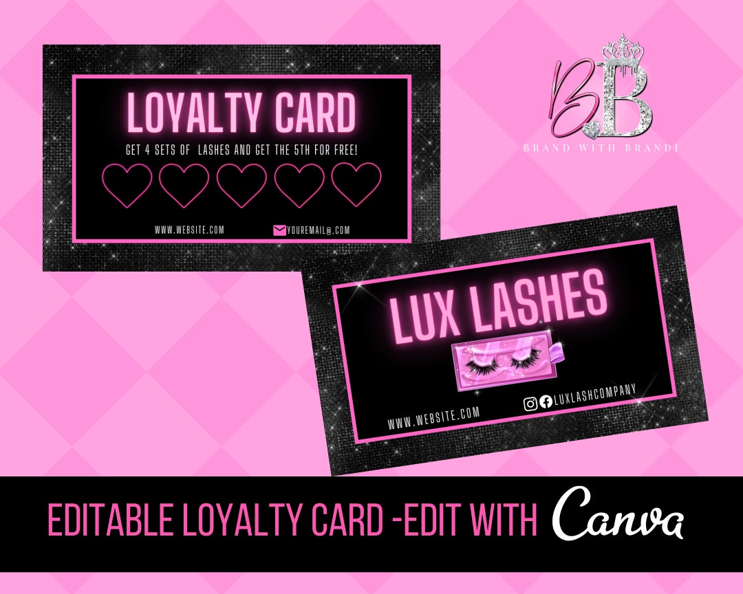 Neon Editable Loyalty Card Design, Feminine Beauty Loyalty Card, Lash ...