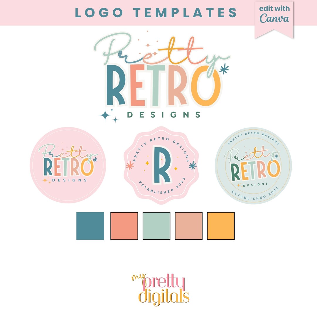 Retro Logo Design - Editable Canva Logo Template - DIY Groovy/funky ...