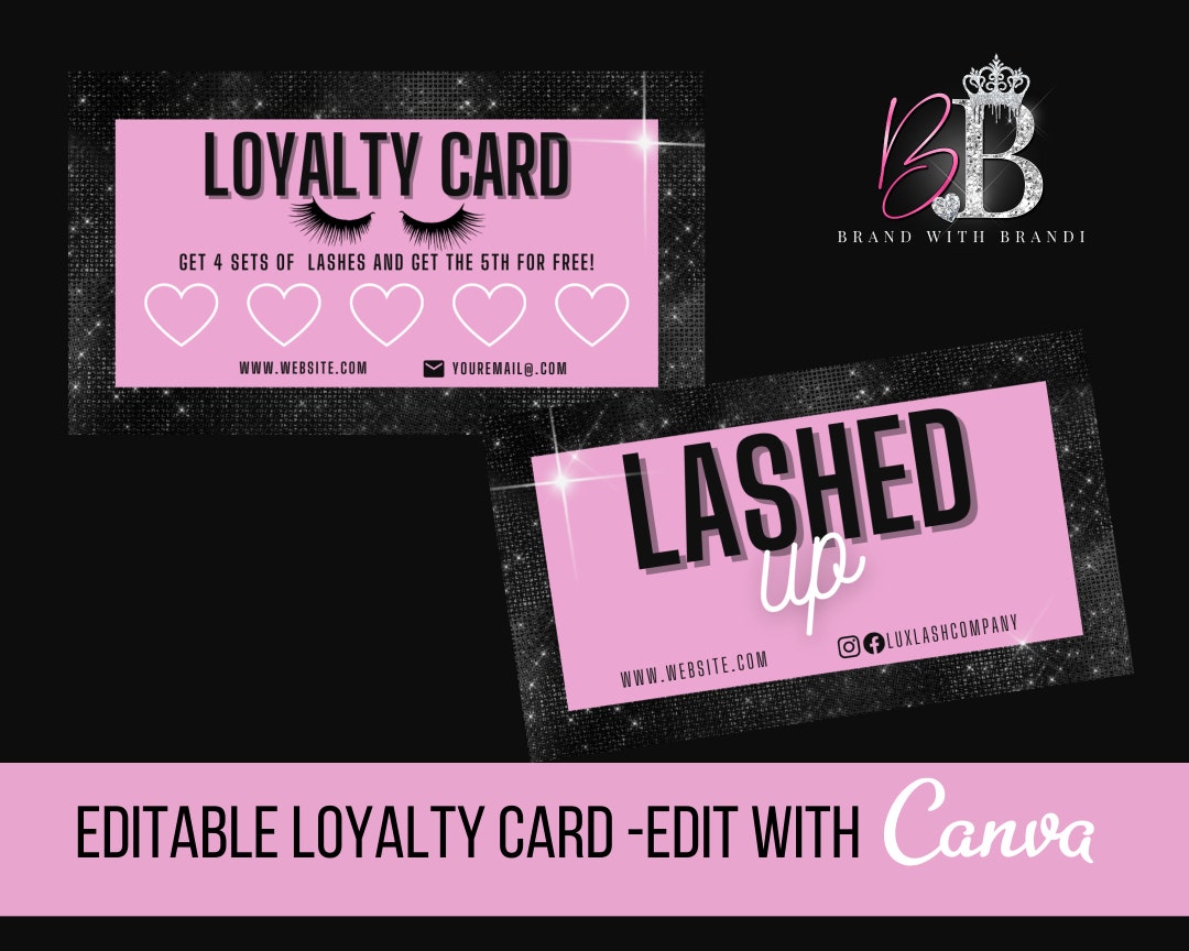 Neon Editable Loyalty Card Design, Feminine Beauty Loyalty Card, Lash ...