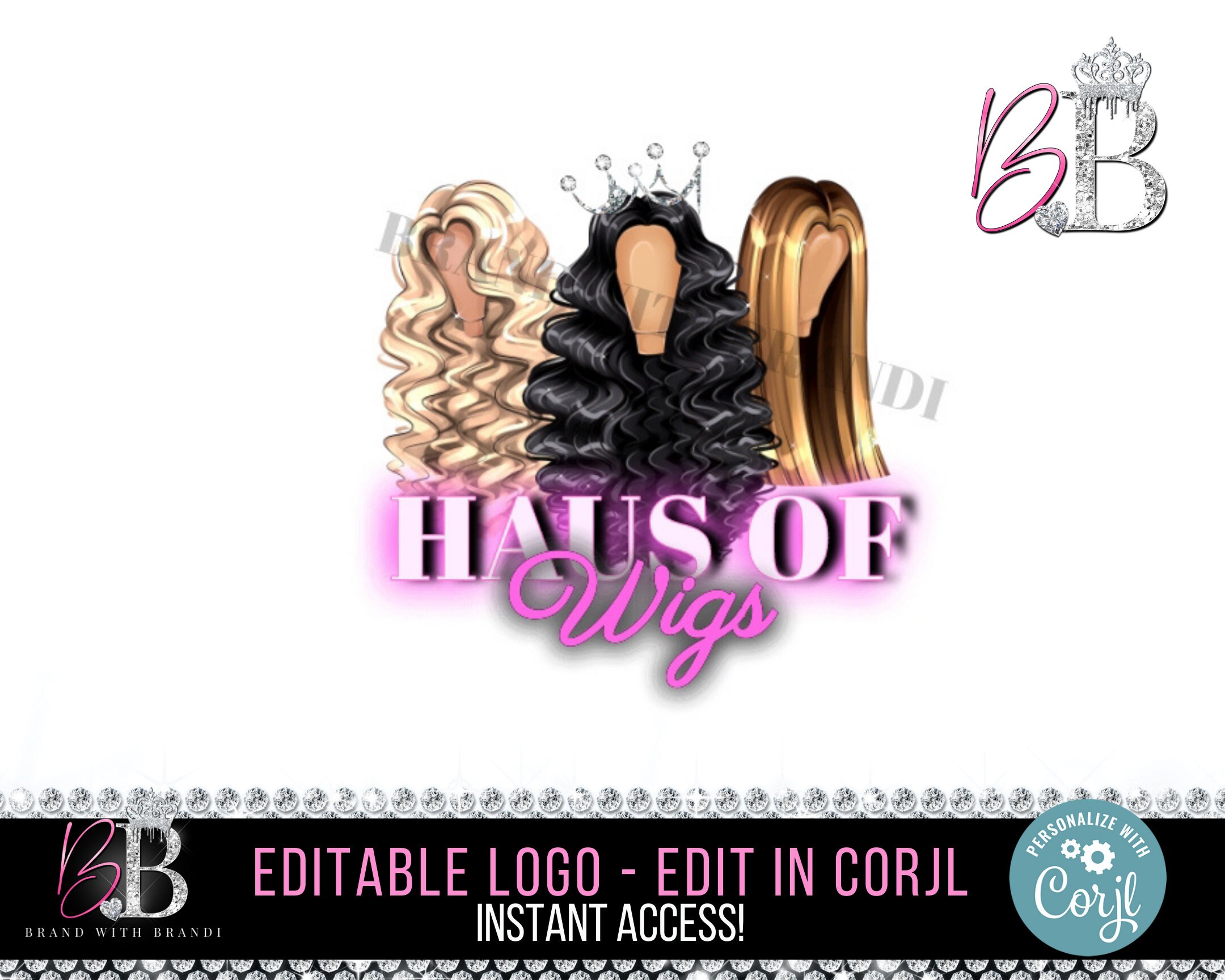 Premade Hair Extension Logo Design \u2013 Hair Bundles Wig Stylist Wig ...