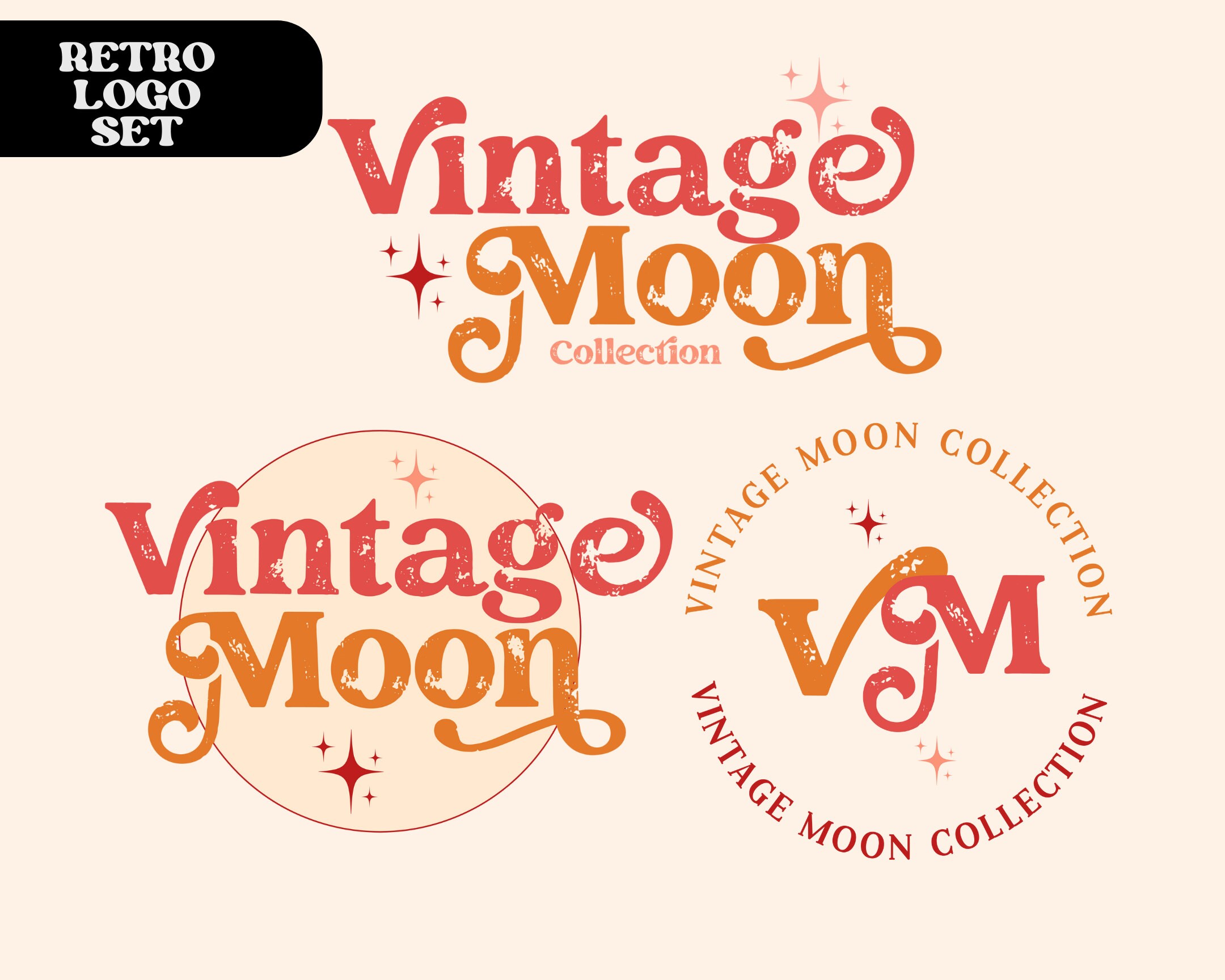 Retro Logo Design Funky Logo Set Beauty Logo Bundle Boho - Etsy