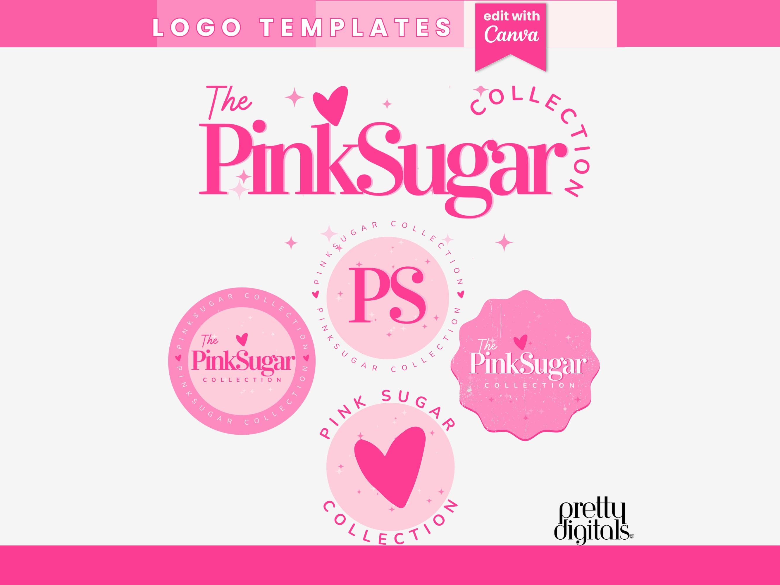 Retro Logo Design - Editable Canva Logo Template - DIY Pink Logo Set ...