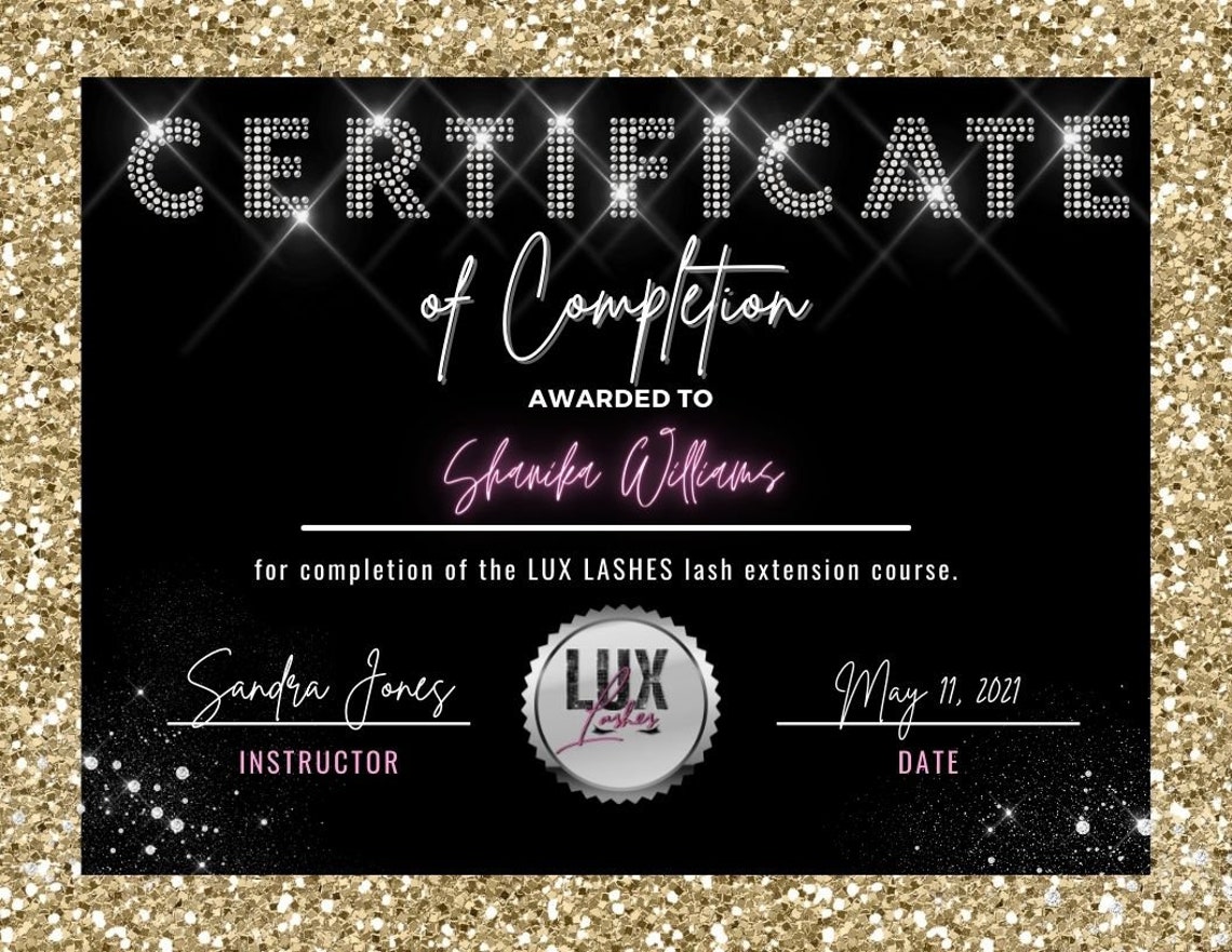 Certificate of Completion Design, Lash Course Certificate Design, DIY ...