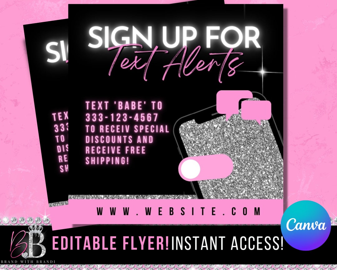 Text Alerts Template Editable Flyer Template Canva Template Sign Up