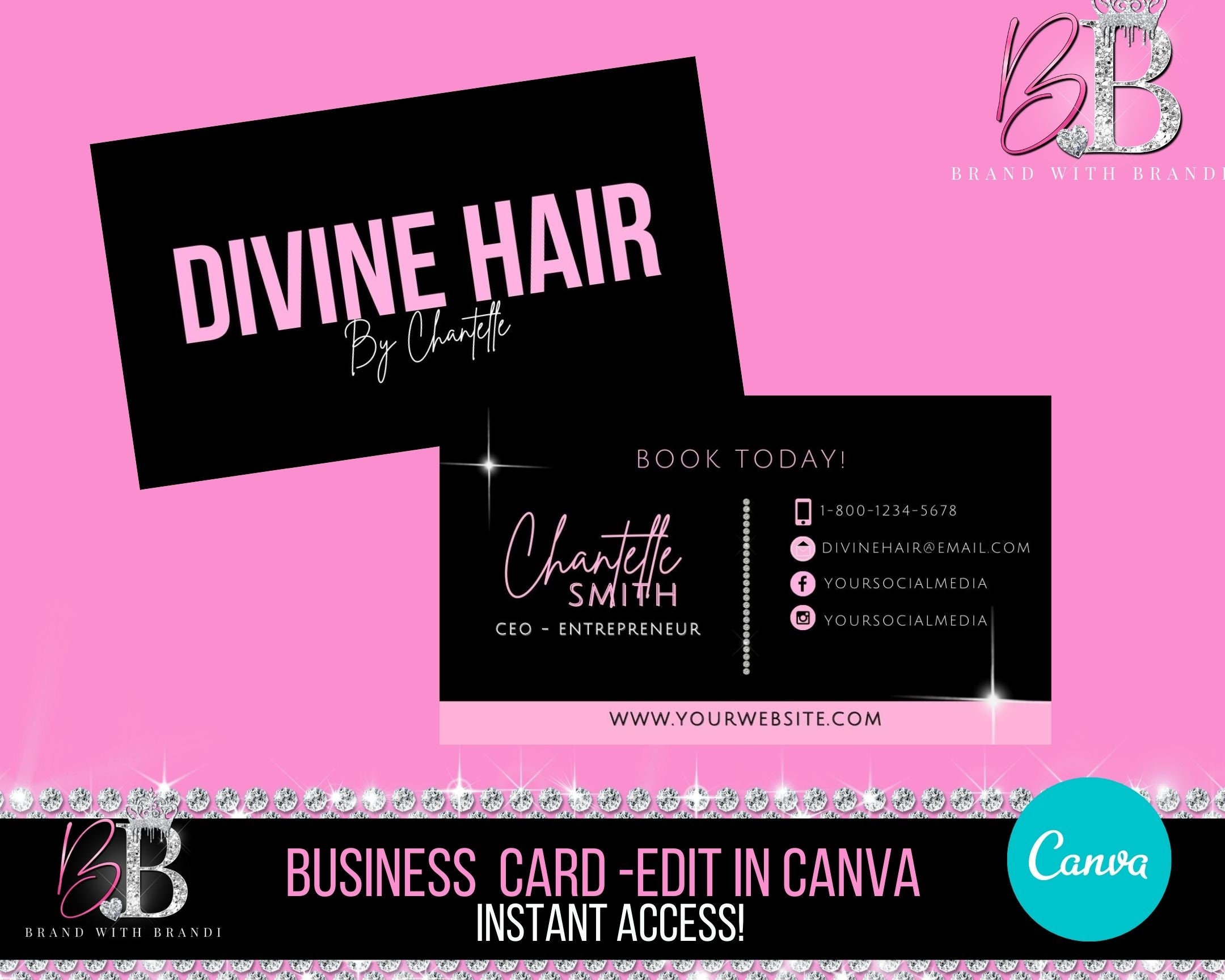 Pink Business Card Design Premade Chic Business Card - Etsy