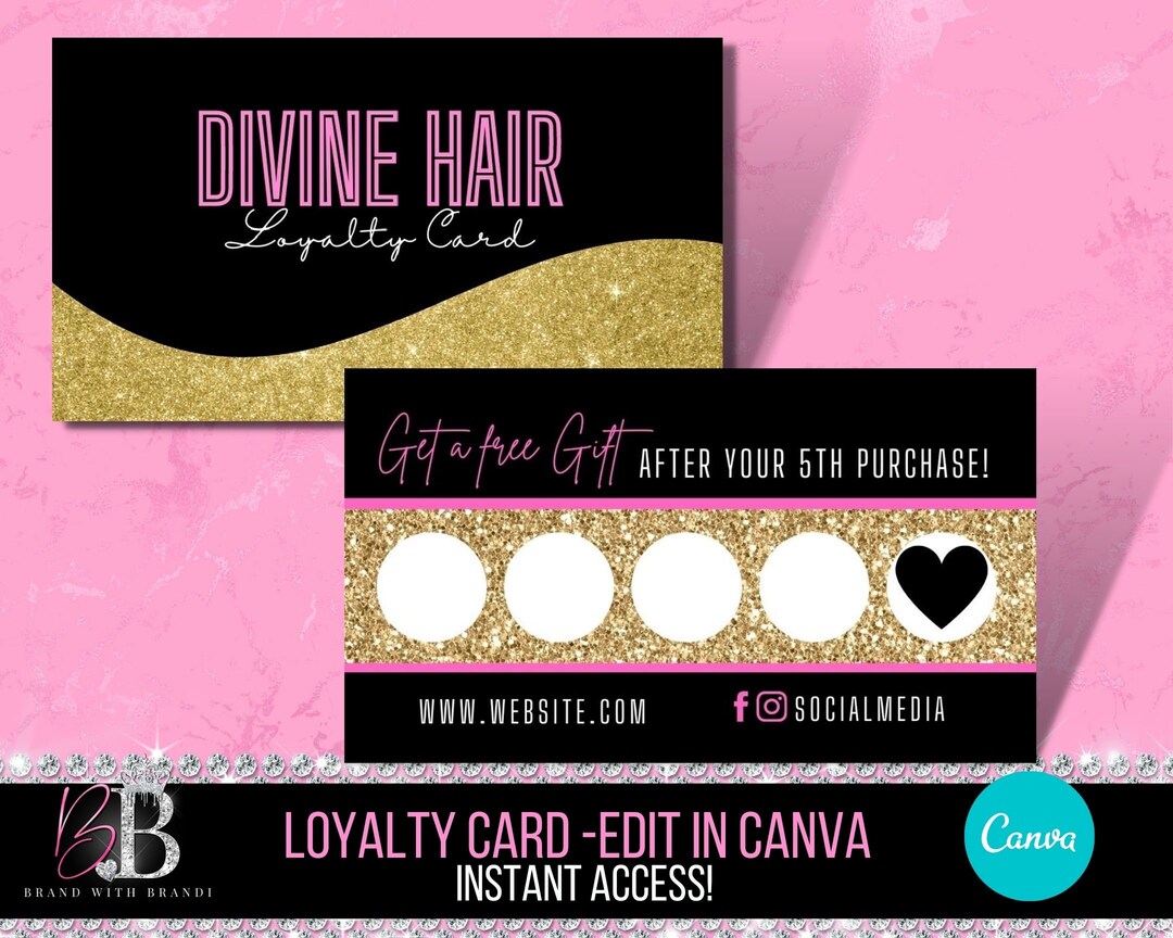 Loyalty Card, Gold Loyalty Card Design, DIY Loyalty Card, Glitter ...