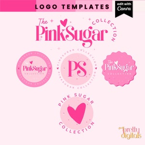 Retro Logo Design - Editable Canva Logo Template - DIY Pink Logo Set ...