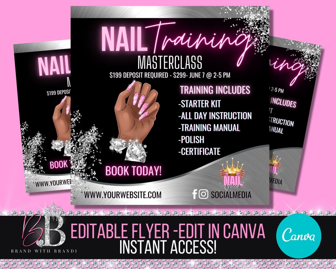 Nail Training Flyer, Nail Class Flyer, Nail Course Flyer, Social Media ...