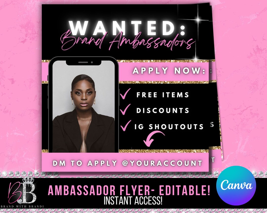 Brand Ambassadors Wanted Template, Editable Canva Ambassador Flyer ...