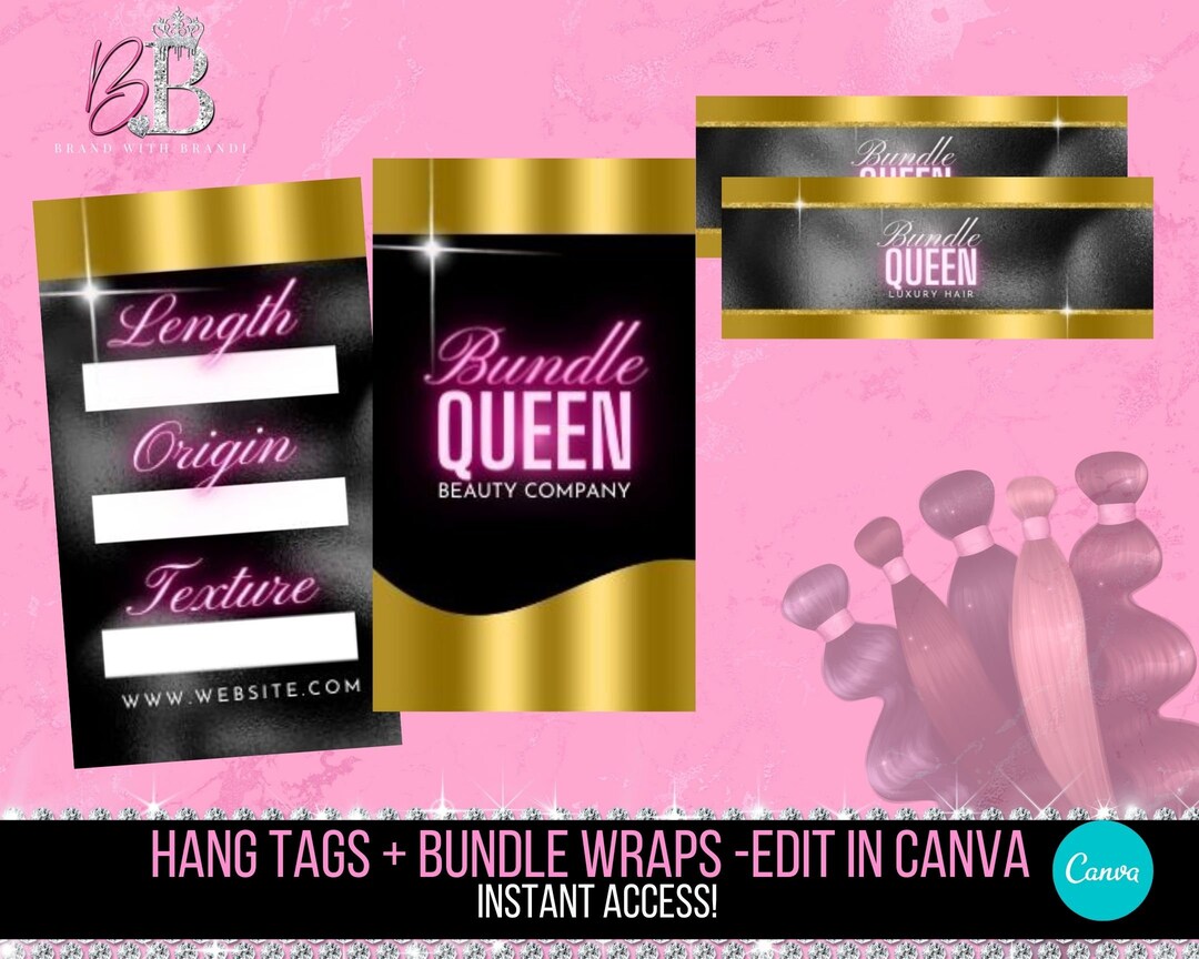 Hang Tags Template, Bundle Wrap Template, Gold Hang Tags, Gold Bundle ...