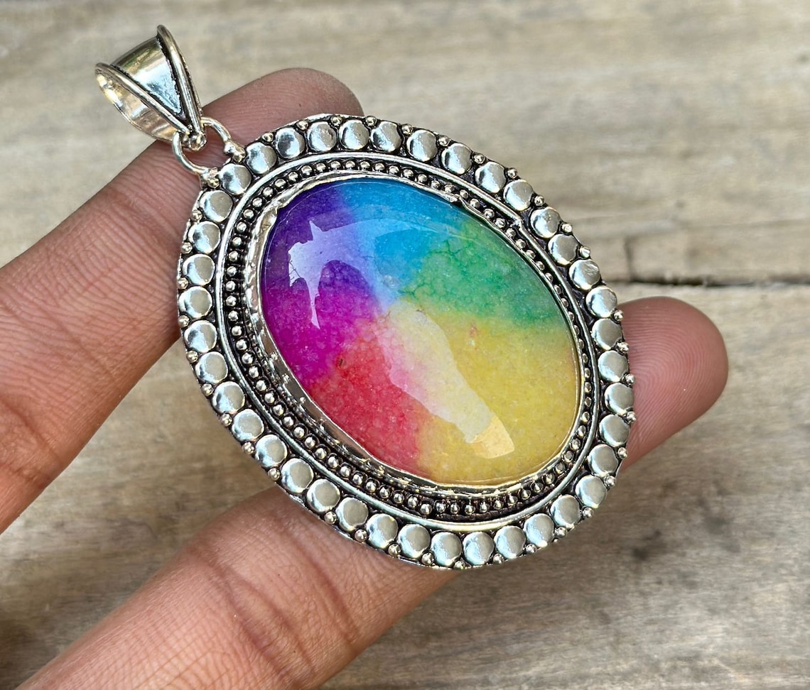 Rainbow Solar Quartz Pendant Brass Sterling Silver Pendant Rainbow ...