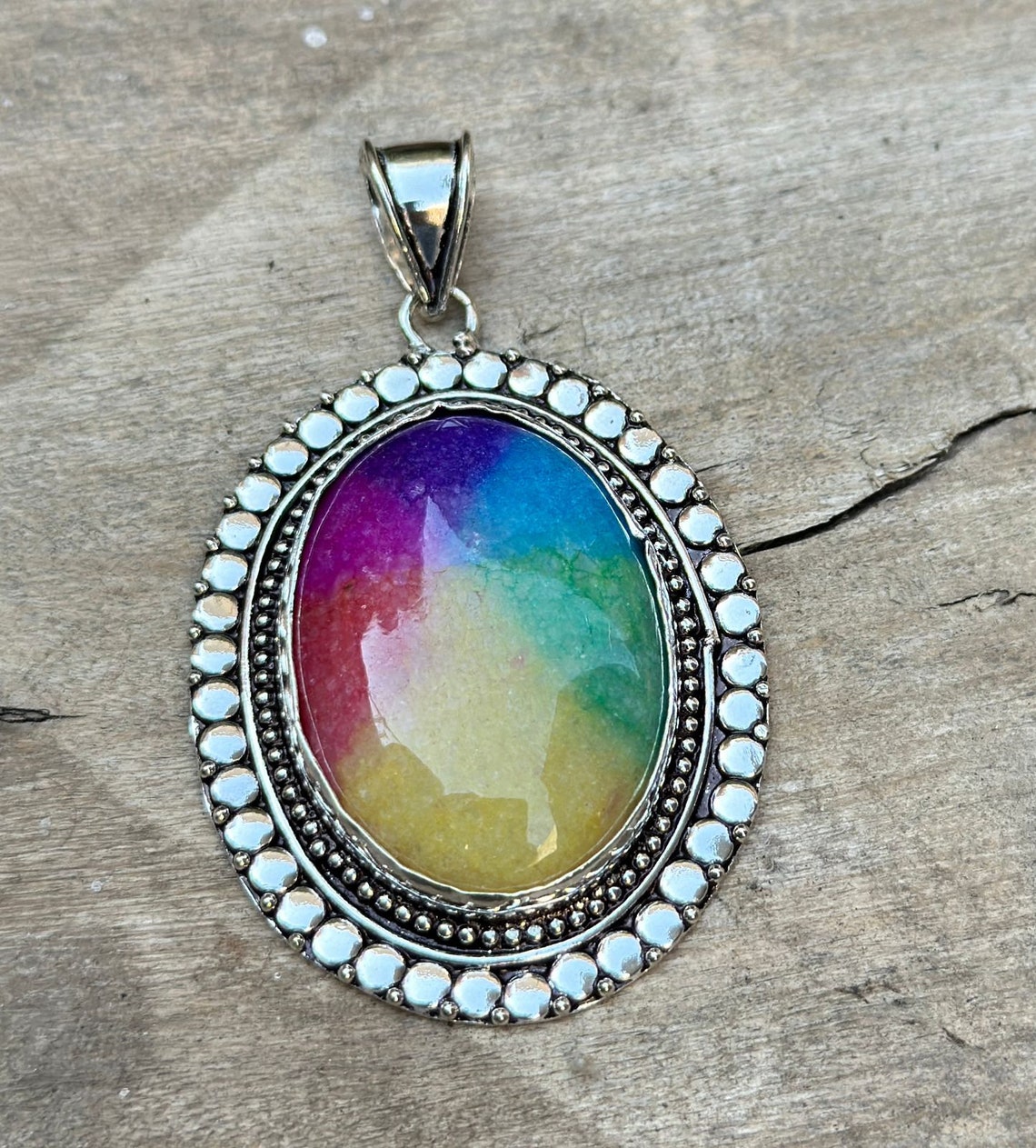 Rainbow Solar Quartz Pendant Brass Sterling Silver Pendant Rainbow ...