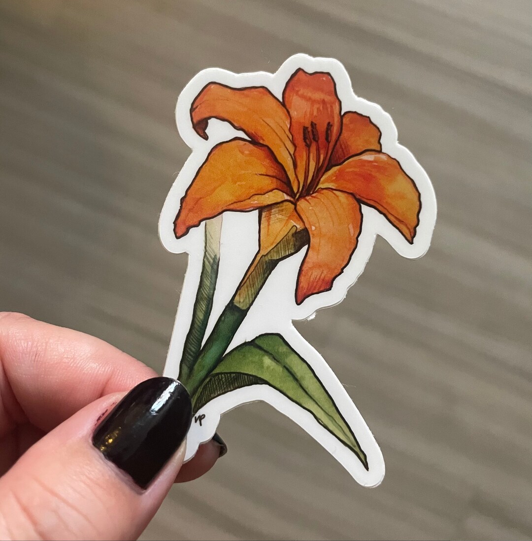 Orange Tiger Lily Flower Vinyl Sticker | Floral Waterproof Sticker Art ...