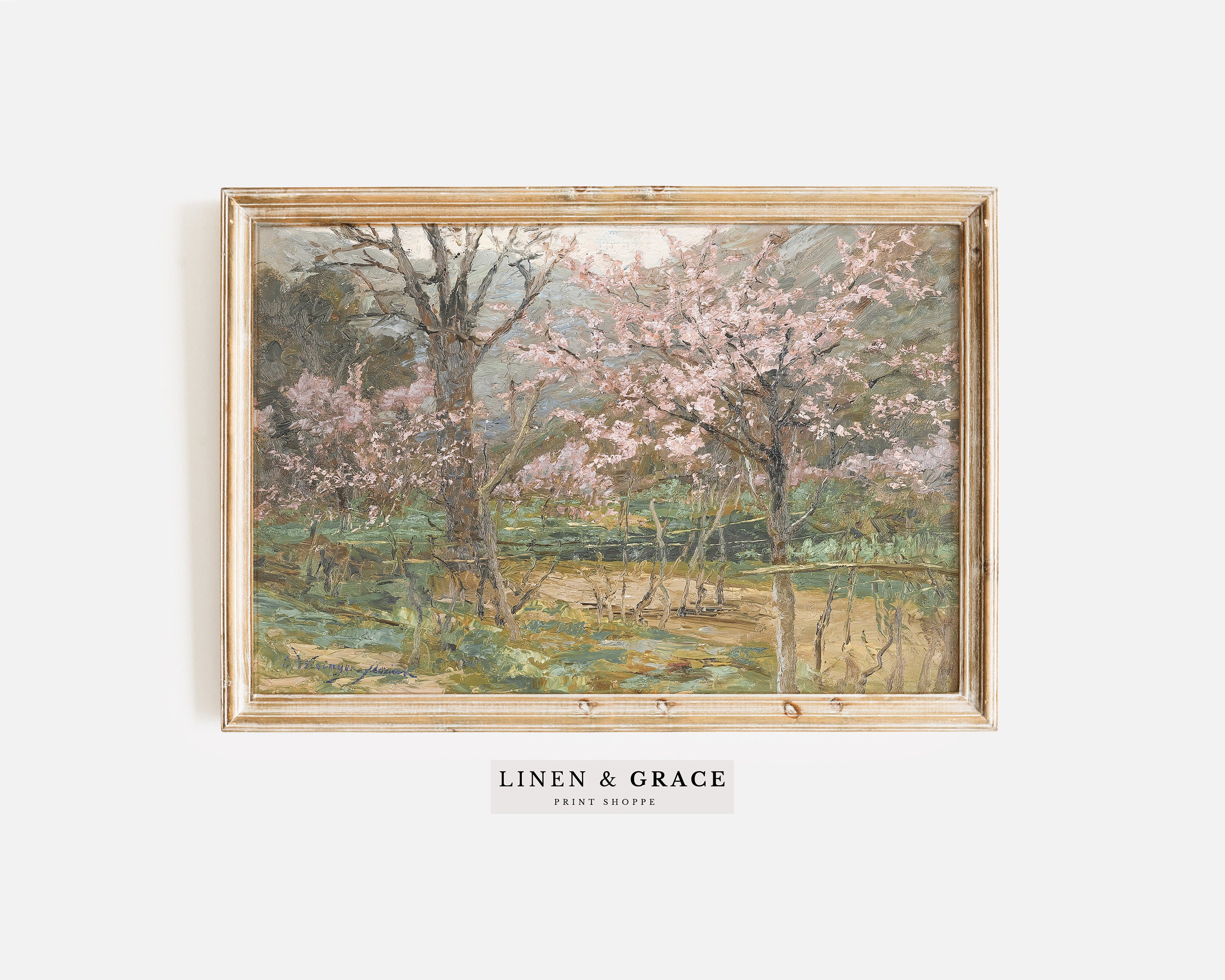 Vintage Spring Art / Christian Art / Antique Landscape Oil Painting ...