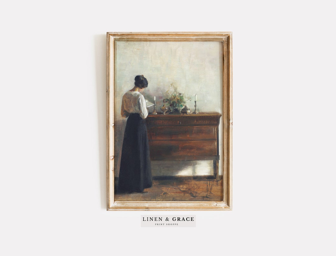 Lady in the Parlor / Vintage Oil Painting / Living Room Art Download ...