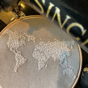 KIT Sashiko Embroidery World Map Beginner Sewing Gift Scandi ...