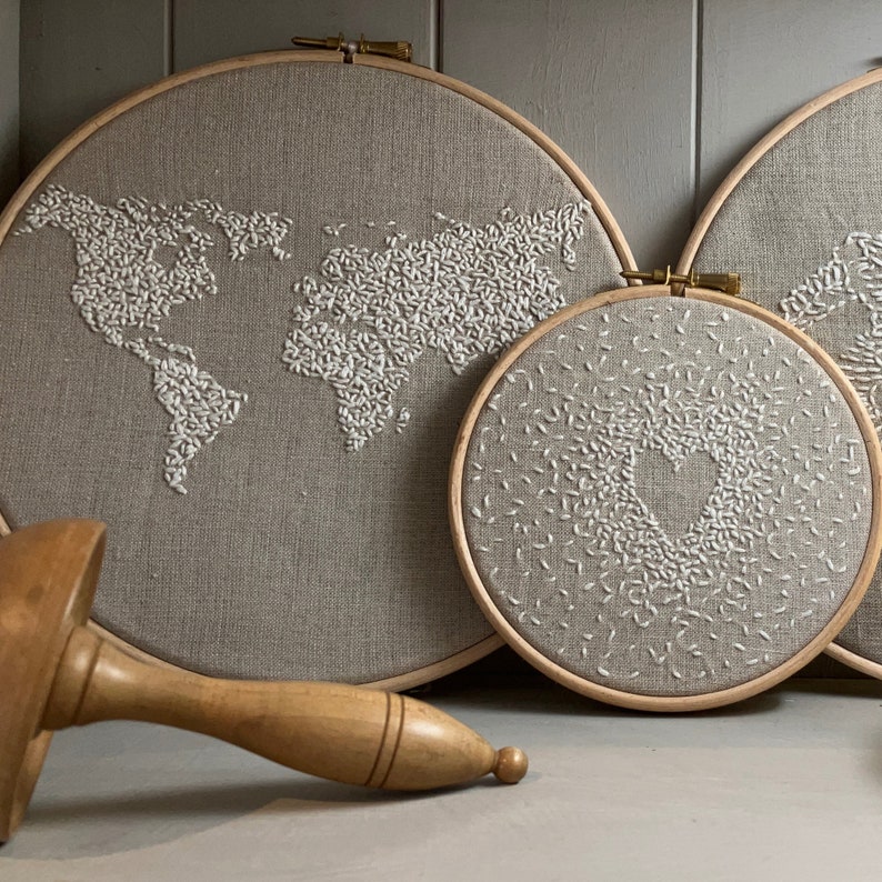 KIT Sashiko Embroidery World Map Beginner Sewing Gift Scandi ...