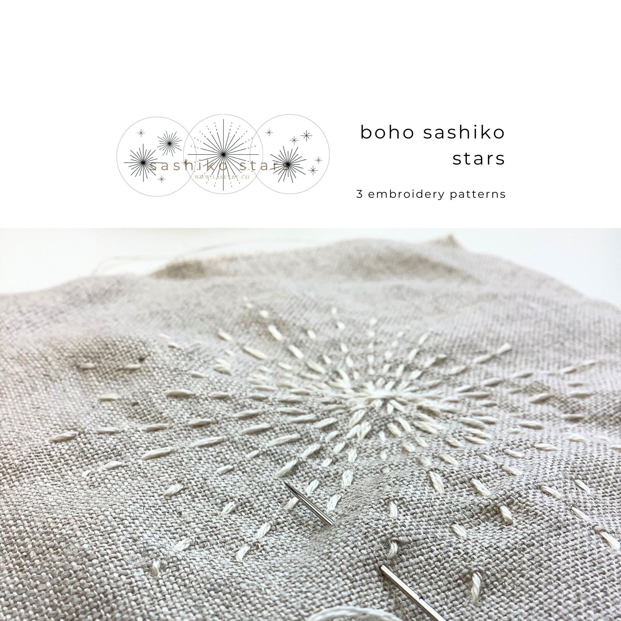 Sashiko Boho Embroidery Star Design Template 3 Stars FREE Embroidery Stitch Guide PDF Home Print ...