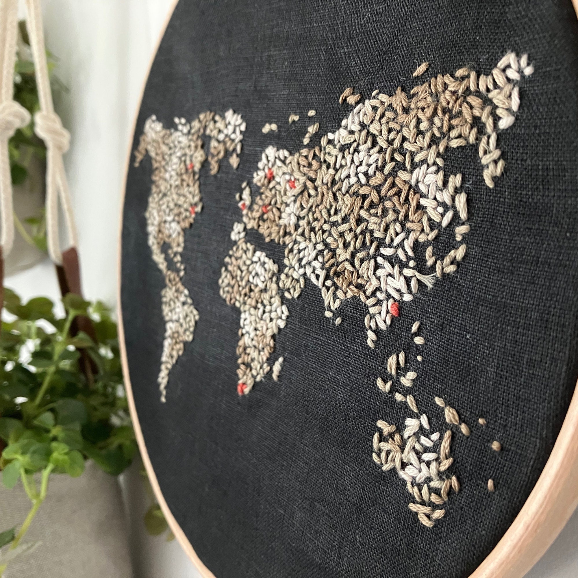 KIT Sashiko Embroidery World Map Black Beige Mens Gift Wellness Mental ...