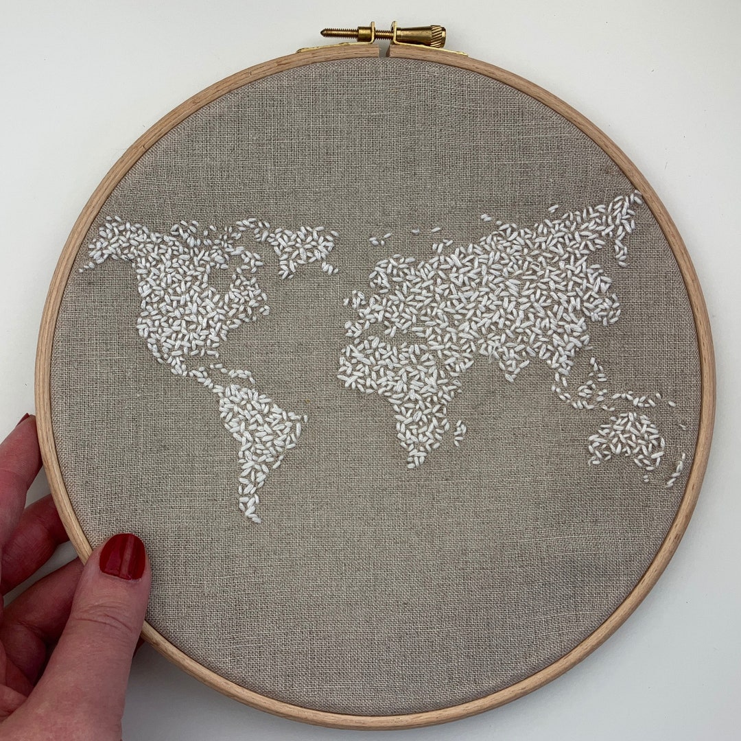 KIT Sashiko Embroidery World Map Beginner Sewing Gift Scandi ...