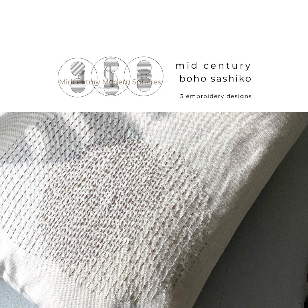 Mid Century Sashiko Embroidery Design - Boho Mid Century Spheres ...