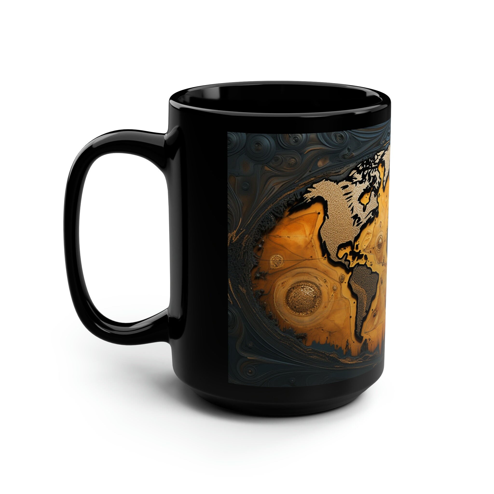 Medieval Ancient Map of the World Fantasy Travel on Black Mug, 15oz for ...