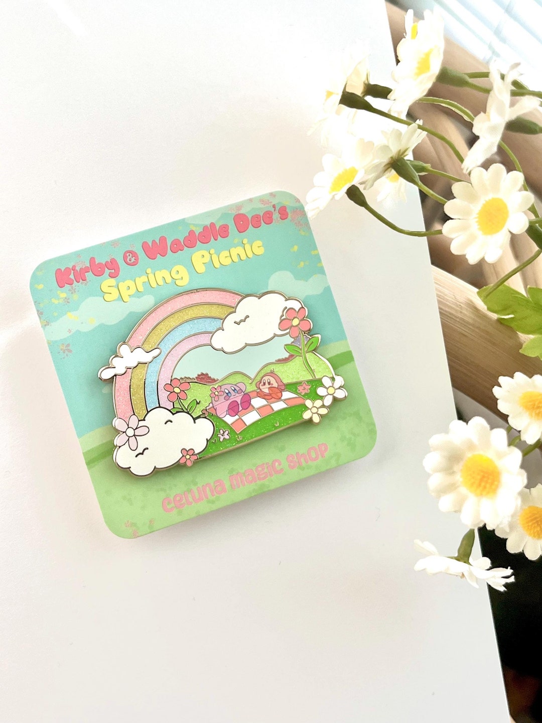 Kirby & Waddle Dee Spring Picnic Enamel Pin: Glitter Rainbow, Nintendo ...