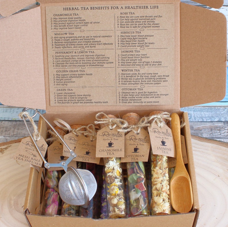 Organic Tea Sampler Set, Mothers Day Gift, Tea Infuser, Herbal Tea Gift ...