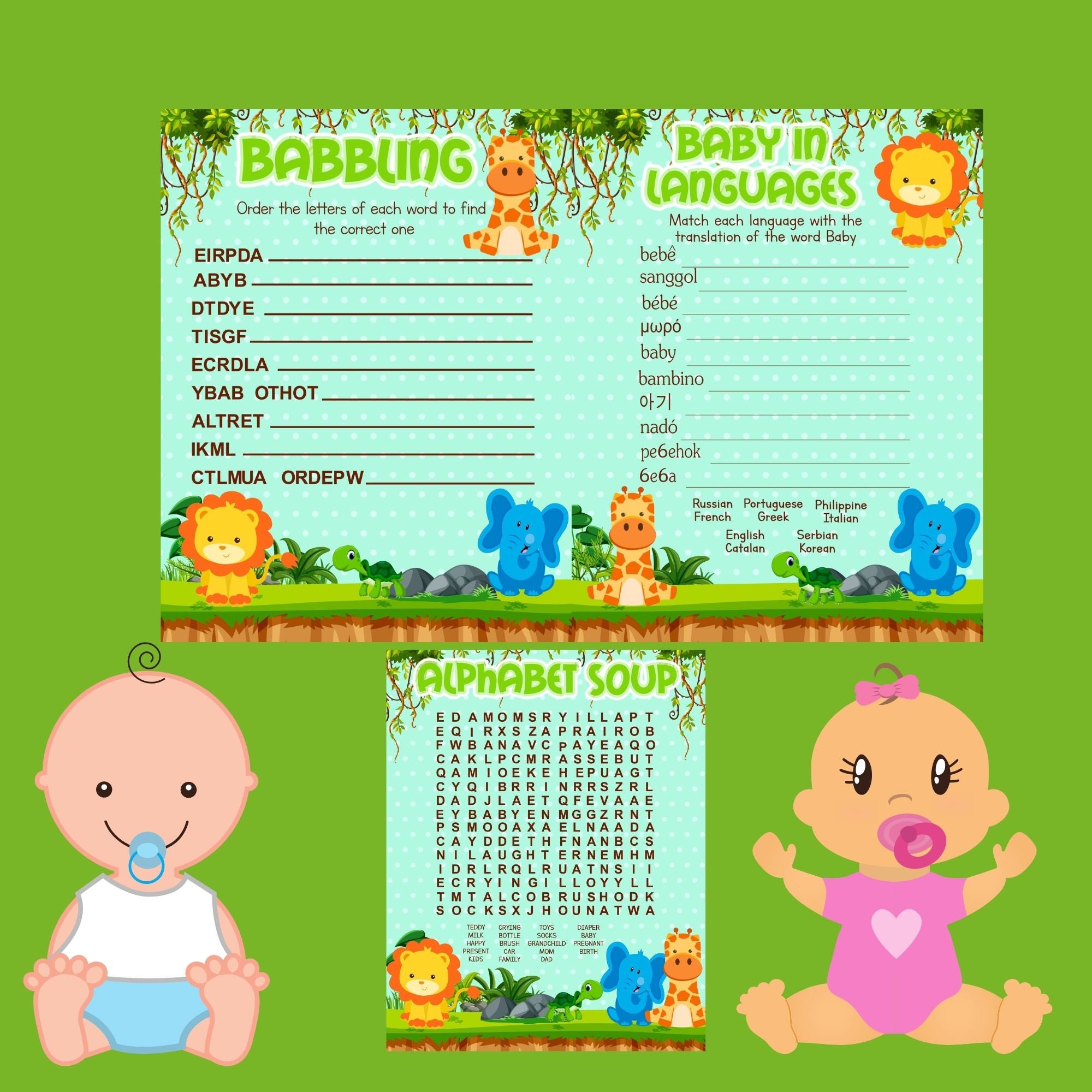 Baby Shower Games Baby Shower Printable Bundle Animal-themed - Etsy