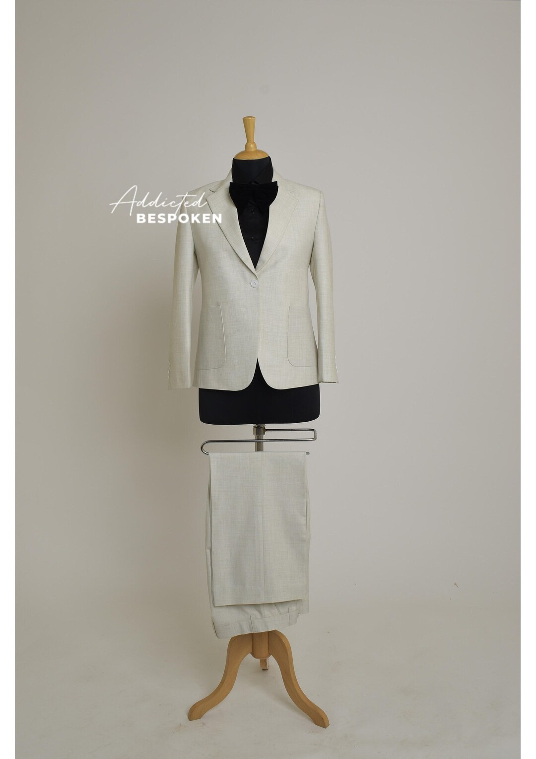 Women Designer 3pc Wedding Suit Single Breasted Peak Lapel Limestone Linen Jacket Sleeveless ...