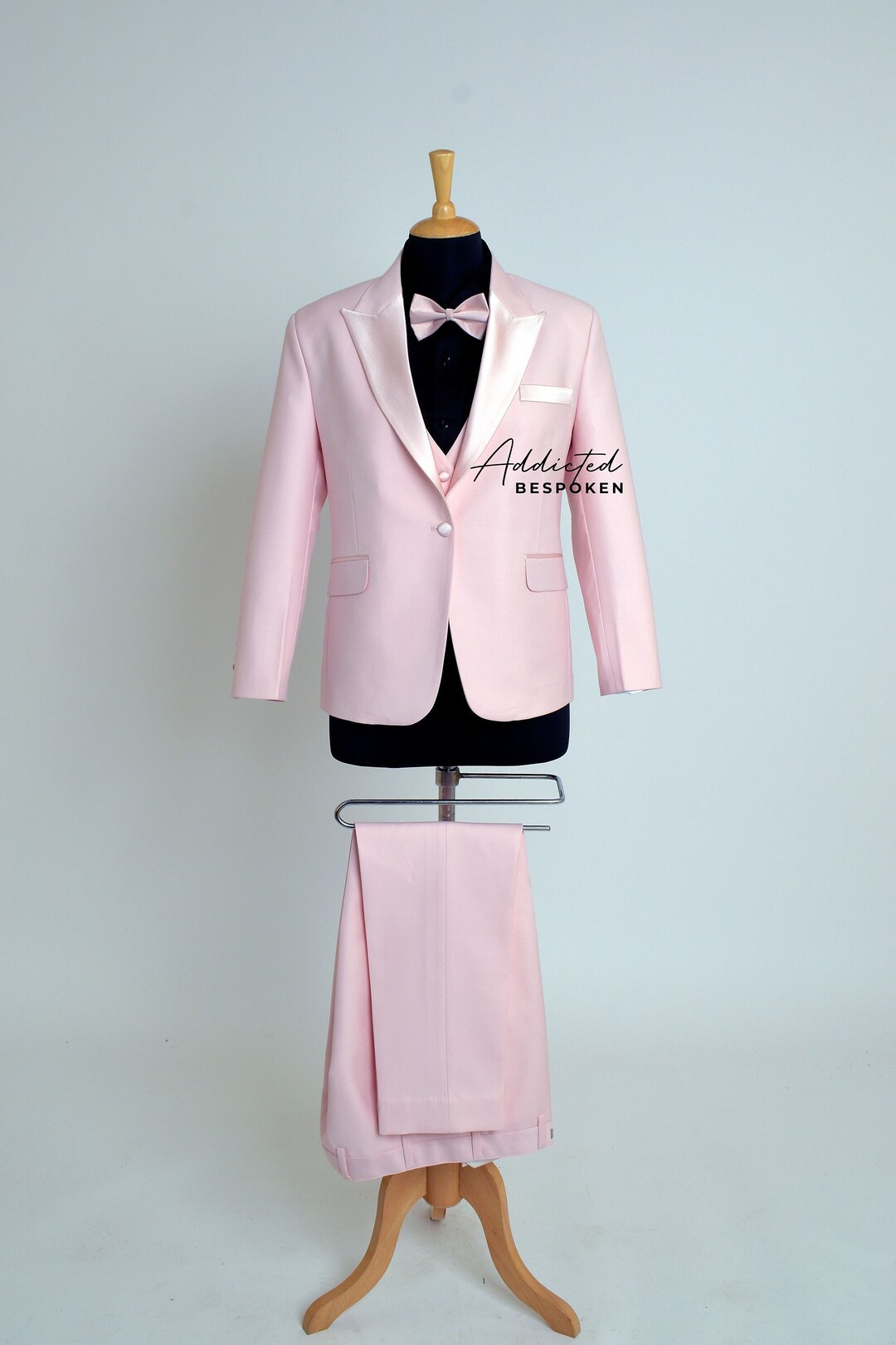 Women Tailor Made Pink 3 Piece Cotton Tuxedo Suit Single Breasted Peak ...