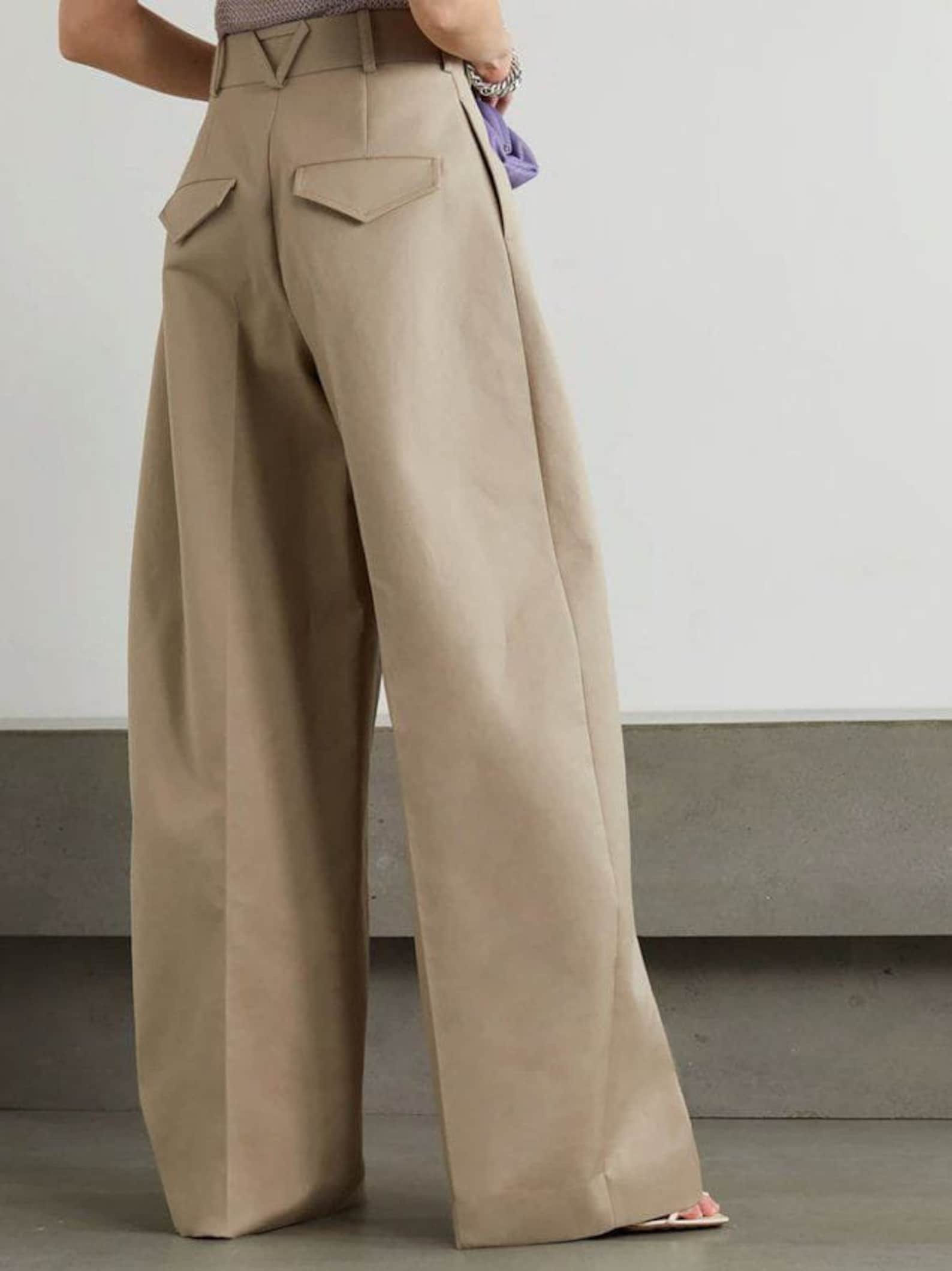 Women Beige Cotton High Waist Gurkha Trouser Button Closure - Etsy