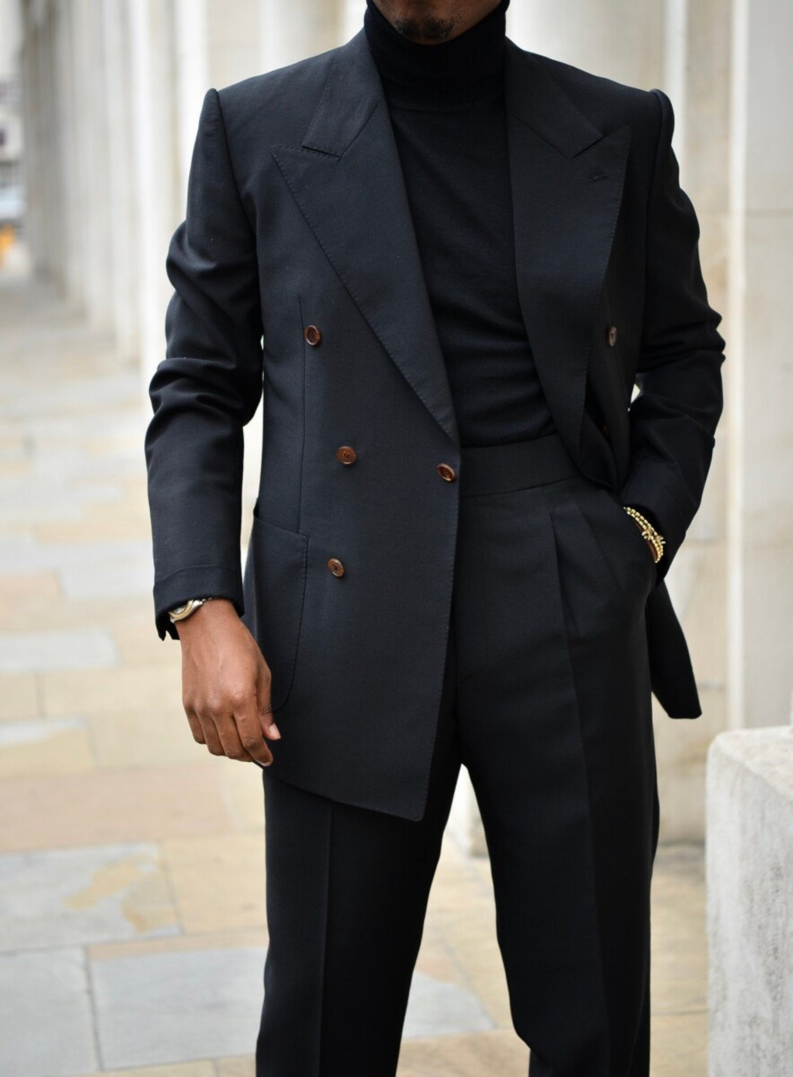 Men Suit Black Gangster Business Formal Fashion Luxury Wedding | Etsy