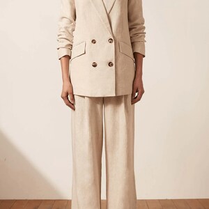 Women's Custom Made Linen Beige Suit Set Designer Double Breasted ...