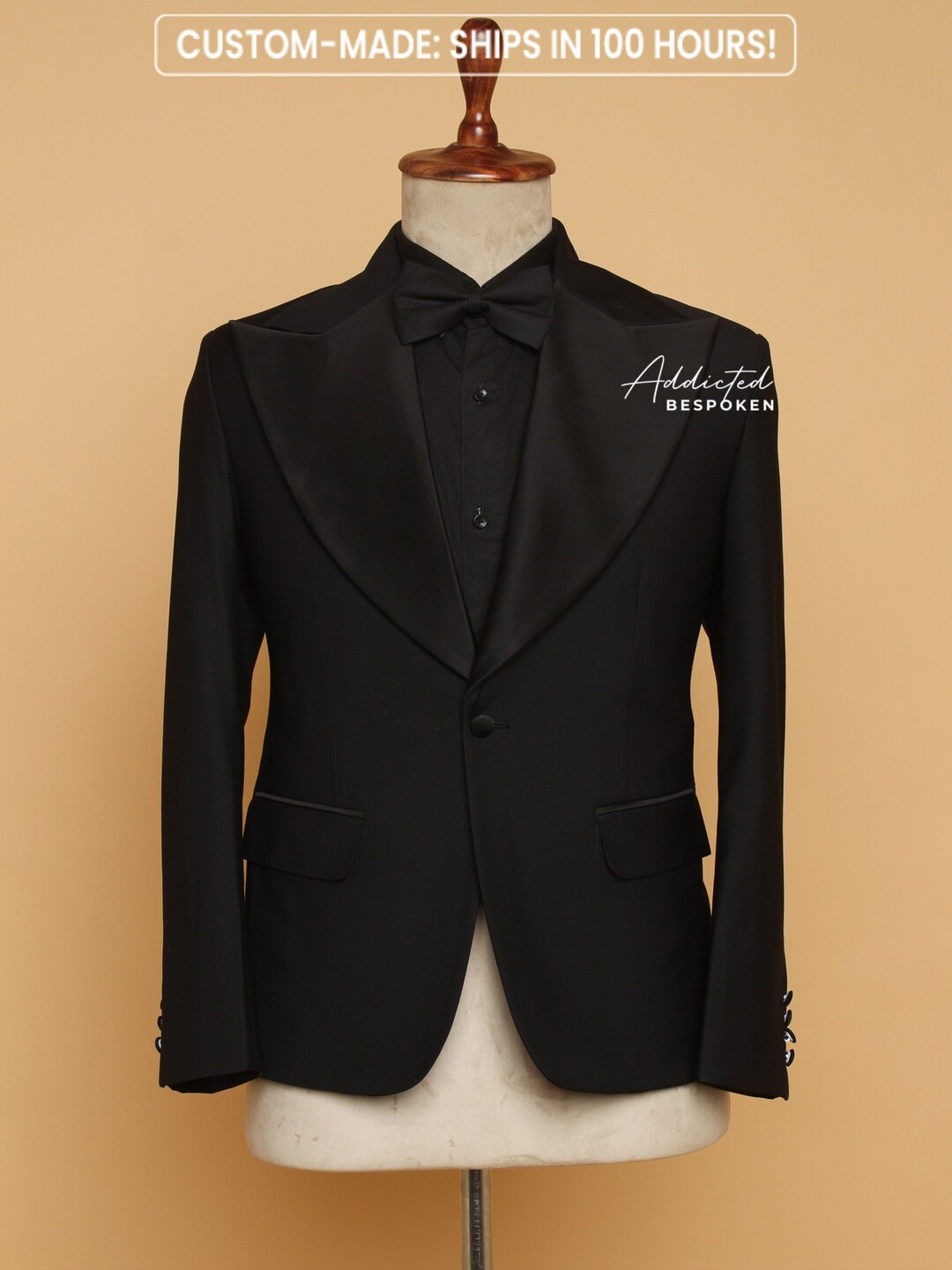 Women Custom Made Black Cotton Tuxedo 2 Piece Pant Suit Single Breasted ...