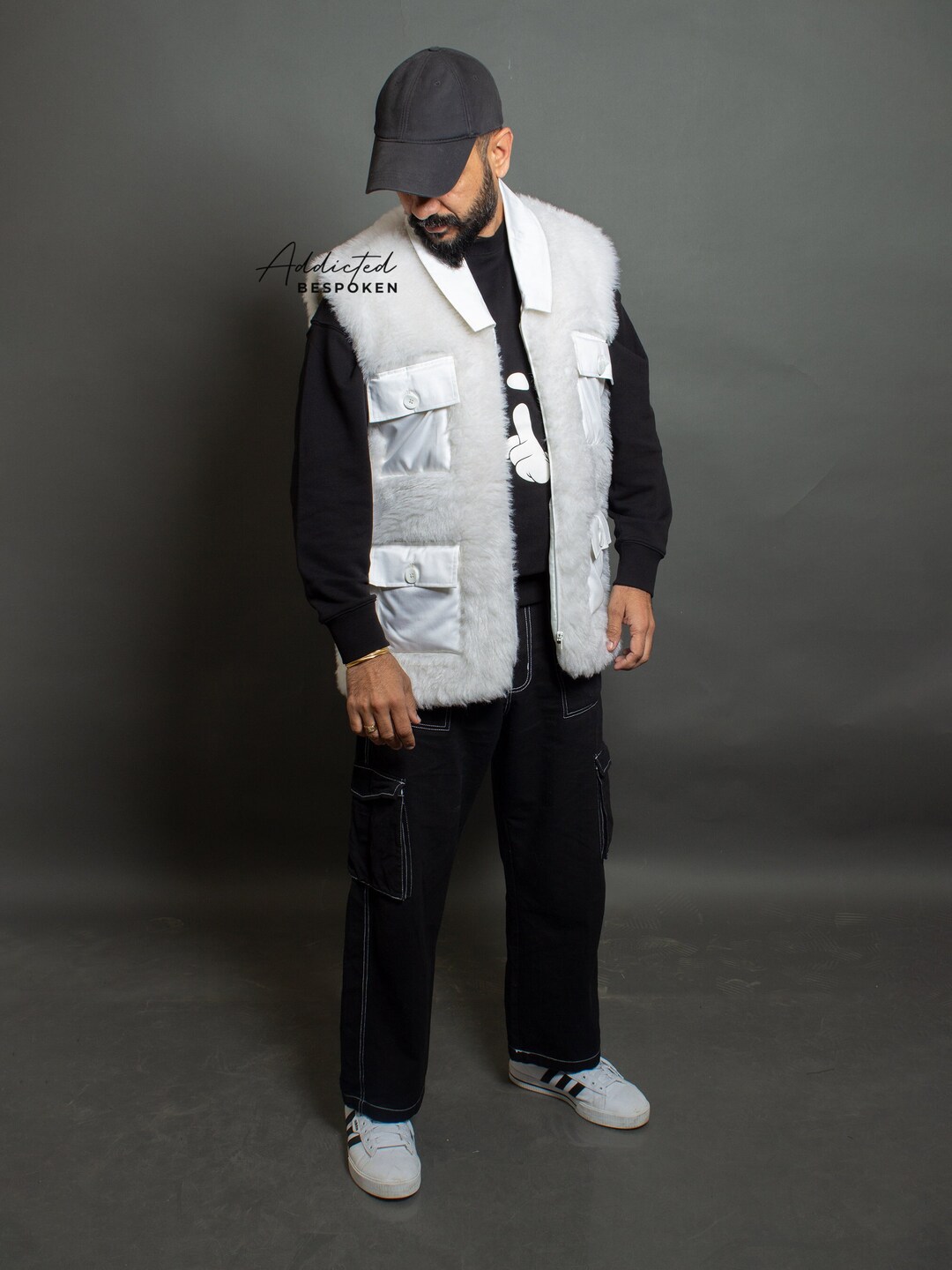 Men White Tailor Made Fur Coat Shawl Lapel With Customized Satin Patch ...