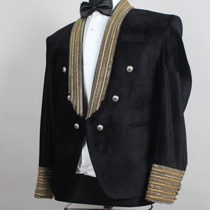 Men Custom Made Design Black Velvet 2 Piece Suit Embroidered Shawl ...