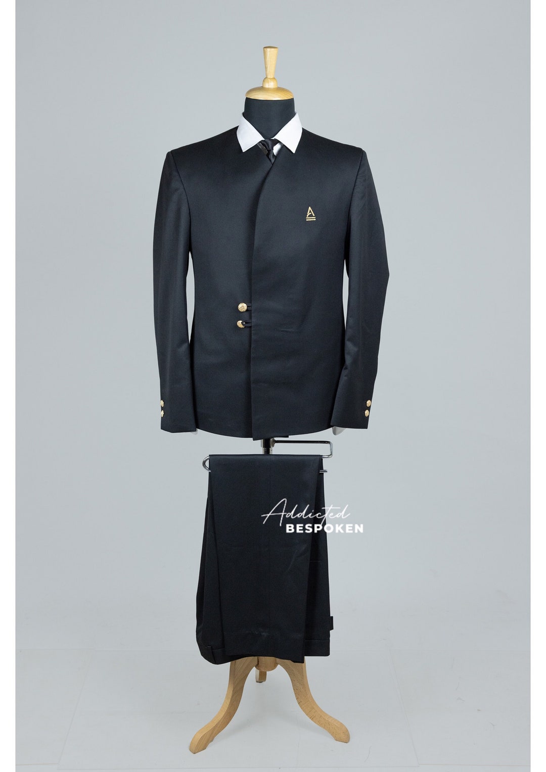 Men Custom Made Designer Black Cotton 2 Piece Suit Button Closure High ...