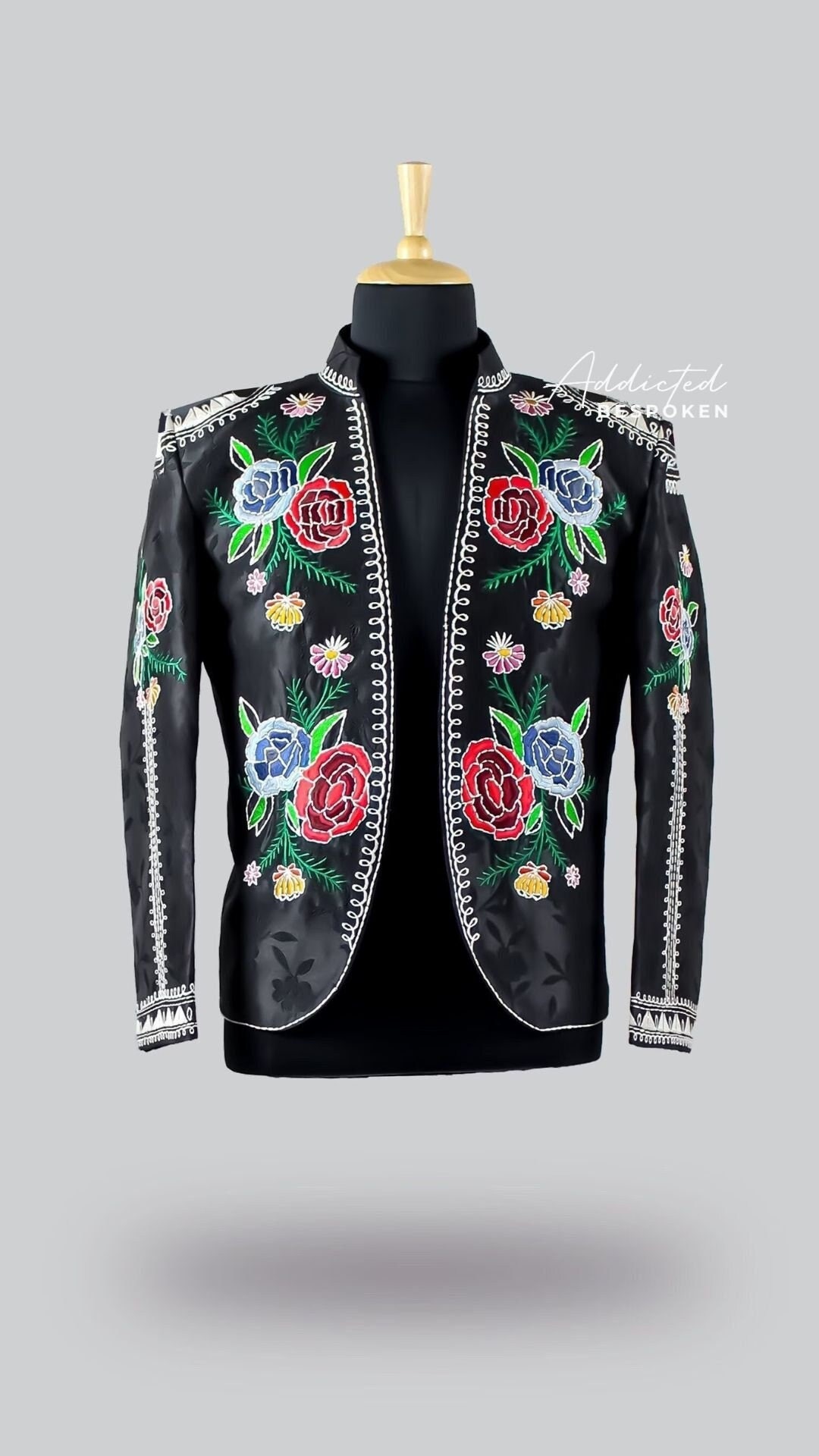 Men Designer Black Hand Embroidered Brocade Blazer Customized Wedding ...